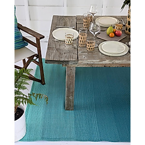 Fab Habitat Outdoor Rug - Waterproof, Fade Resistant, Crease-Free - Premium Recycled Plastic - Ombre - Large Patio, Deck, Sunroom, Camping, RV - Big Sur - Teal - 6 x 9 ft