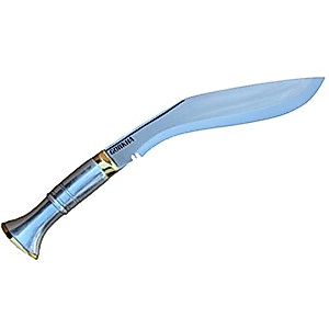 Gorkha Authentic Chitlange Kukri Knife Metal Handle 10.5 IN Fixed Blade Khukuri Bush Crafting Chopping Hiking Full Tang Overall 17" With Leather Sheath & Small 2 Knives - Hand-Hammered in Nepal