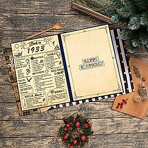 Kiufodut Twin-Fold 90th Birthday Decorations Signature Card,90th Anniversary Certificate Gift, Signing Anniversary Board For Women Or Men. Back In 1933（Blue Shell Surface）