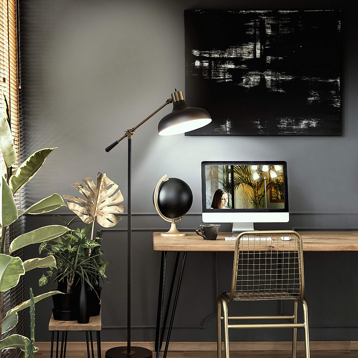 Brightech Wyatt LED Floor Lamp, Industrial Floor Lamp for Living Rooms & Offices – Charming Farmhouse Floor Lamp, Adjustable Head Standing Lamp for Bedroom Reading, Stunning Living Room Decor