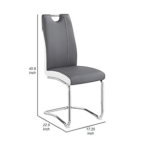 Benjara 17 Inch Cantilever Accent Side Dining Chair, Set of 4, Upholstery, Gray, White and Silver