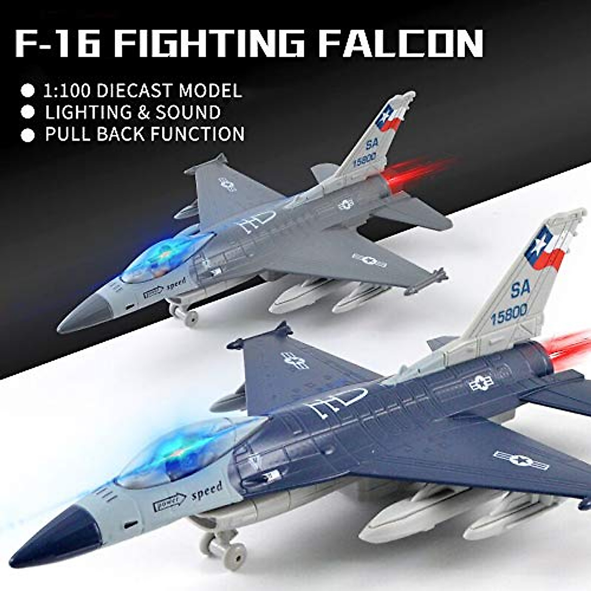 YEIBOBO ! F-16 Fighting Falcon - 1/100 Diecast Airplane Model Pull Back Fighter Toy (Gray)