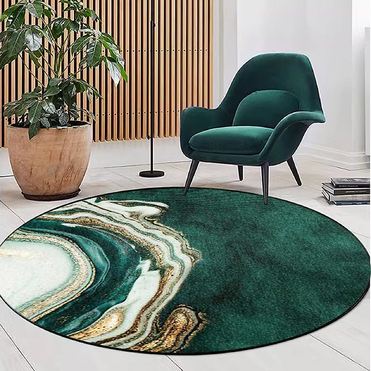 6 Feet Large Round Emerald Green Area Rug for Living Dinning Room Sofa Couch Abstract Marble Floor Mats Washable Soft Circle Home Decor Carpets