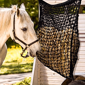 Fabbay 2 Pcs Slow Feed Hay Net Hay Feeder Bags for Horses Goat Stall Trailer Horse Feeding Supplies(63 x 40 Inch,Black)