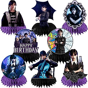 Wednesday TV Show Party Decorations, 8pcs Wednesday TV Show Honeycomb Centerpieces, Wednesday TV Show Table Decorations,3D Double Side Centerpiece for Birthday Party