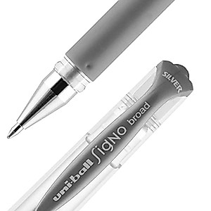 uni-ball Impact Gel Pens, Bold Point (1.0mm), Metallic Silver, 12 Count