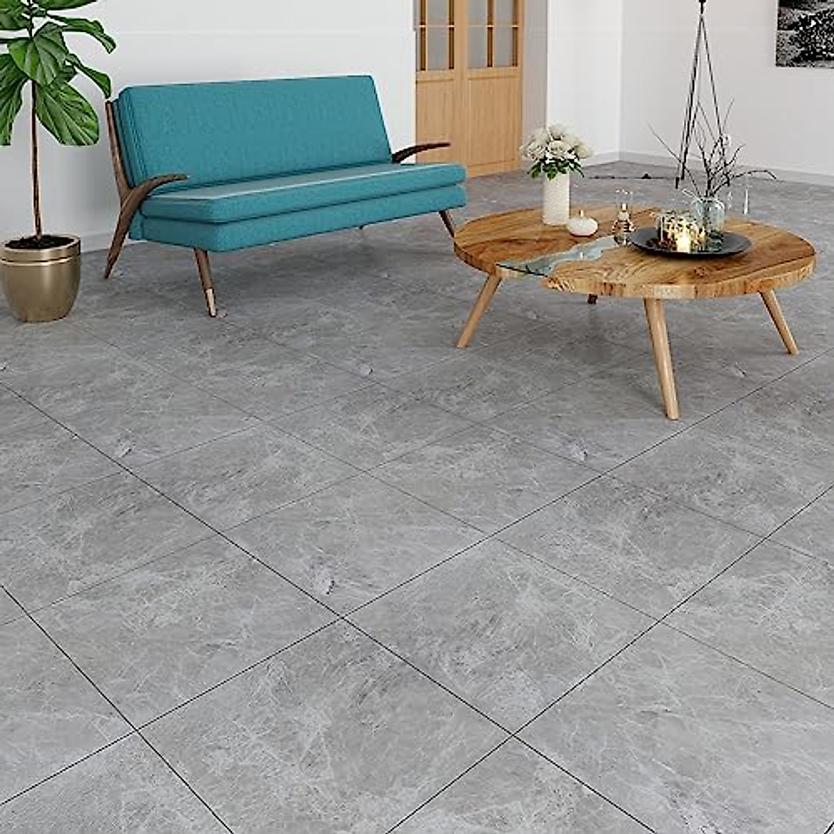 VaryStyle 20 Pack Peel and Stick Floor Tiles 12''x12'' Grey Marble Vinyl Flooring Waterproof Sticky Vinyl Floor Tiles Removable Self Adhesive Stick on Floor Tile for Bathroom Kitchen Bedroom Floor
