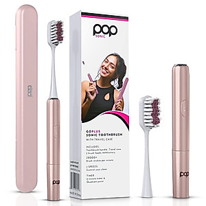 Pop Sonic Go Plus Travel Toothbrush | Travel Electric Toothbrush (Rose Gold) Toothbrush w/ 2 Speeds -18000-24000 Vibrations Per Minute - The Ultimate Traveltoobrush Set | 8+ Colors to Choose from