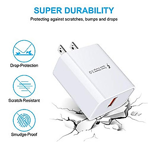 Quick Charge 3.0 Wall Charger,18W 3A USB Wall Charger QC 3.0 Adapter Fast Charger Block for Samsung Galaxy S23 S22 Ultra S21+ S20 FE S10e S9 S8 Note 20/10 A14 A12 A52 A10E A03S A32 A11 A21 A51 A71 A72
