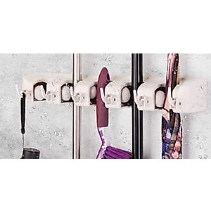 HAPPYGRILL Mop Broom Holder Wall Mounted Holder for Home Kitchen Garden Tool Organizer Rake with 5 Position 6 Hooks