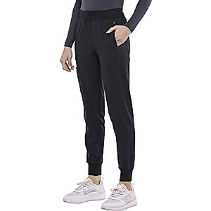 Iflex Jogger Scrubs for Women, Yoga-Inspired Knit Waistband Scrub Pants CK011, M, Black