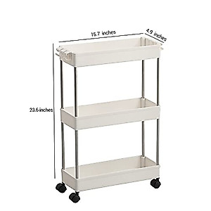 Slim Storage Cart, DILUOOU 3 Tier Rolling cart Bathroom Storage Shelving Organizer Slide Out Storage Cart for Kitchen Bathroom Laundry Narrow Place