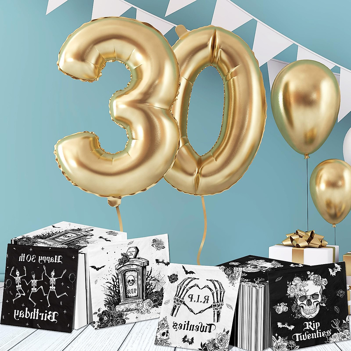 Death to My 20s Napkins Decorations-30th Birthday Party Supplies,40pcs Rip to My 20s Birthday Decoration Set Rip Twenties Napkins and Happy 30th Birthday Napkins for My Youth Party Disposable Supplies