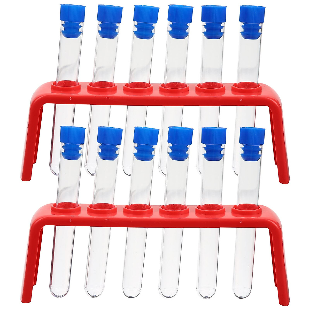 Plastic Test Tube Set with Rubber Stoppers and Plastic Rack, Includes 12pcs Test Tube and 2pcs Storage Stand, Science Learning Tools, Test Tube Vial Shot Plastic Holder Rack