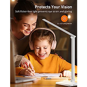 sympa LED Desk Lamp with Wireless Charger, Night Light, Dimmable Table Lamp with USB Charging Port, 5 Brightness & 5 Lighting Modes, 60 min Timer, Memory Function for Home Nail Office Reading