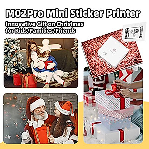 Phomemo M02Pro Mini Sticker Printer - 300DPI Bluetooth Pocket Printer, 15/25/50mm Label Maker, Compatible with iOS & Android, Wireless Printer for Retro Picture, Gift, Office, Home Labeling- White