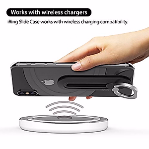 iRing Slide, Made in Korea, Wireless Charging Compatible. Simply Slide The Ring Down to Charge. Includes Hook Mount for Car Cradle or Wall. AAUXX Original Ring Grip Finger Holder Stand (Black)