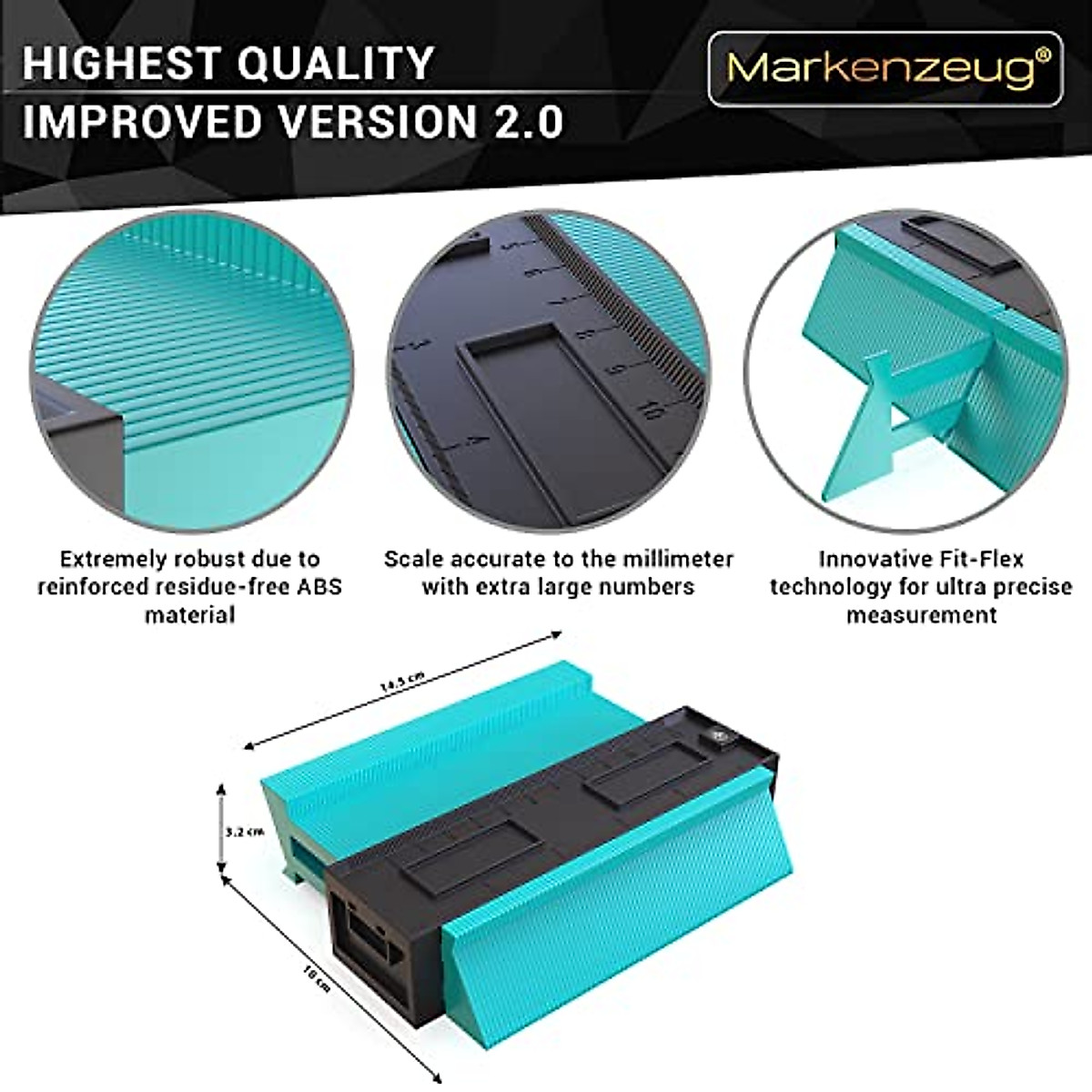 Markenzeug® Original Premium Contour Gauge – Improved Concept 2021 – Large Contour Measuring Machine and Marking Aid Tool– Duplicator Contour Knife, Profile Gauge Knife 130 mm for Laminate, Tiles & co