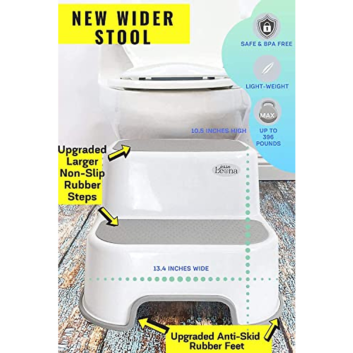 Wider Dual Height 2 Step Stool for Kids | Toddler's Stool for Potty Training and Use in The Bathroom or Kitchen | BPA-Free Strong Soft-Grip Steps for Comfort and Safety (1 Pack, Greige)