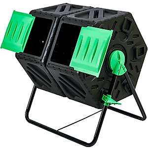 YITAHOME Large Outdoor Dual Chamber Compost Bin, 37 Gallon Rotating Composter Tumbling with 2 Sliding Doors and Aeration System, Garden Compost Tumbler, BPA Free (2x18.5 Gallon,Green)
