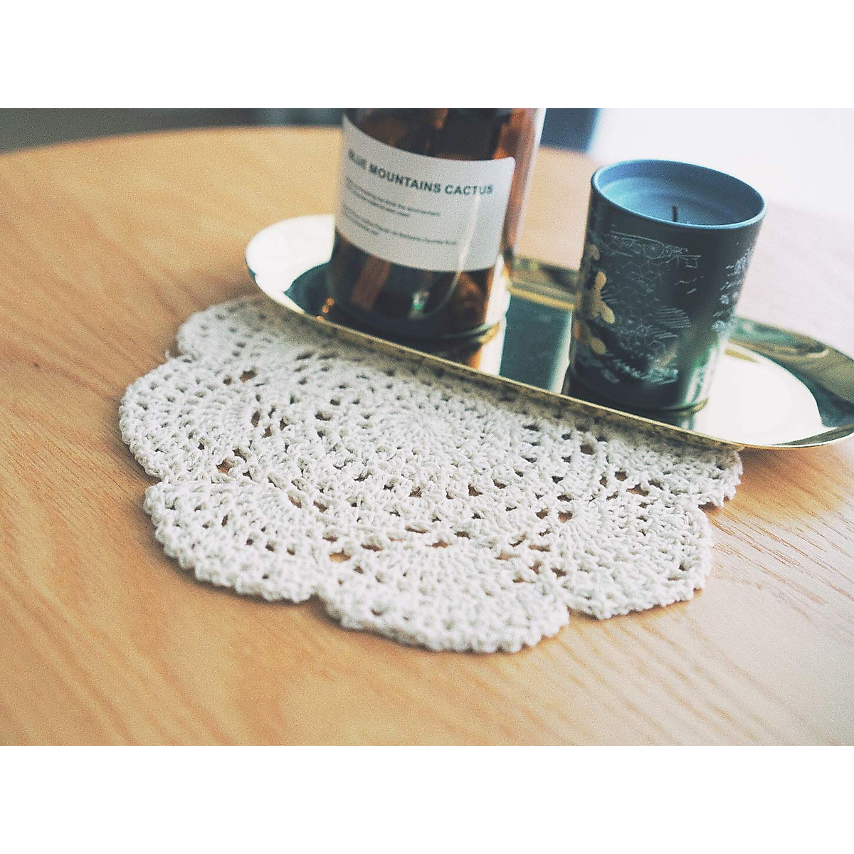 Phantomon 8 Inch Doilies Crochet Round Lace Doily Handmade Placemats 100% Cotton Crocheted Coasters, Pack of 4 (Beige)