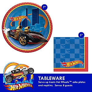 Hot Wheels Party Supplies Bundle with Cake Plates and Napkins for 16 Guests