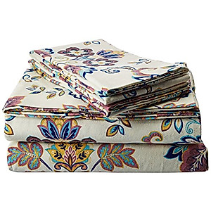 Tribeca Living 200-GSM Abstract Paisley Printed Deep Pocket Flannel Sheet Set,4 cs, Queen, Multicolored, (AP200HSEDSSQU)