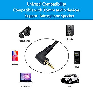 CERRXIAN 90 Degree Right Angle 3.5mm Male to Male Jack 4 Pole Extension Aux Audio Coiled Spiral Cable