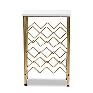 BOWERY HILL Gold Finished Metal Wine Rack with Faux Marble Tabletop