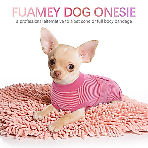 FUAMEY Recovery Suit for Dogs After Surgery,Soft Breathable Dog Bodysuit E-Collar & Cone Alternative Surgical Suit,Male Female Dog Neuter Spay Suits Anti Licking Wounds Onesie Rose Stripes S