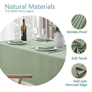 Veblandy Rectangle Tablecloth Linen Textured Waterproof & Stain Resistant Table Cloth Wrinkle Free Decorative Fabric Farmhouse Table Cover for Dining/Party/Buffet/Wedding, 52 x 70 Inch, Sage Green