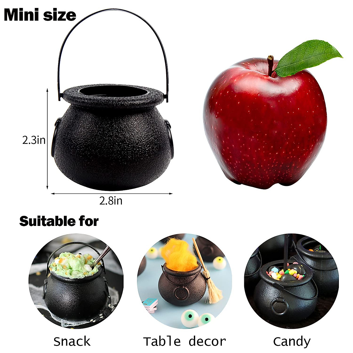 DIYASY Mini Plastic Cauldron,12 Pcs Witch Calderon Pot Black Buckets with Handle for Kids Halloween Candy St. Patrick's Coins Holder & Party Favors