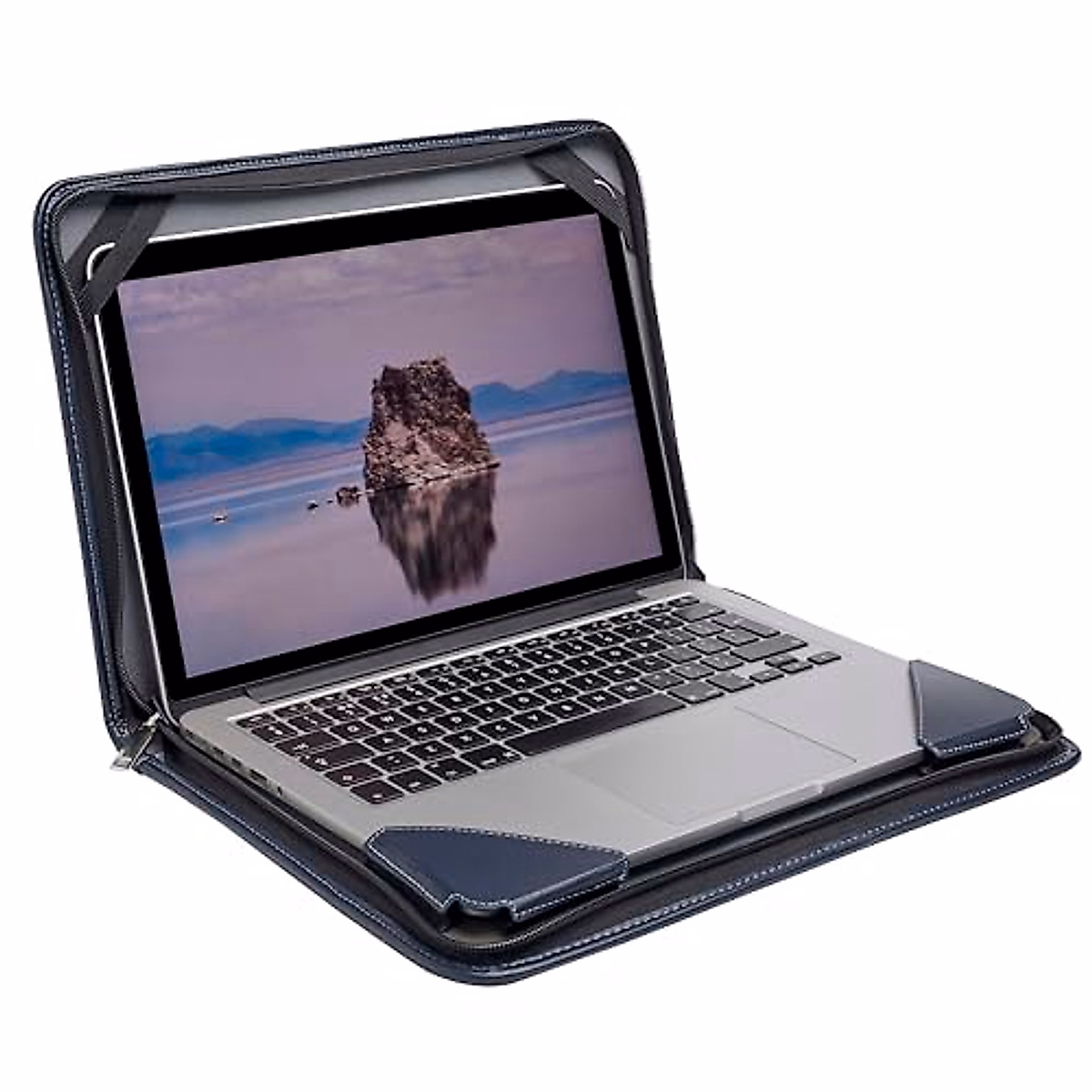 Broonel Blue Leather Laptop Messenger Case - Compatible with Dynabook Portégé X40L-K 14" Laptop