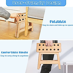 Jiodux Wooden Folding Step Stool 3rd Generation, 9.2" Height Step Stool for Adults & Kids, Child' Foldable Wood Step Stool for Bed, Kitchen, Outdoor, Holds up to 300lbs, Patented Product-1 Pack