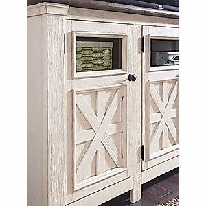 Signature Design by Ashley Bolanburg Two Tone Farmhouse TV Stand, Fits TVs up to 72", 3 Cabinets and Adjustable Storage Shelves, Whitewash