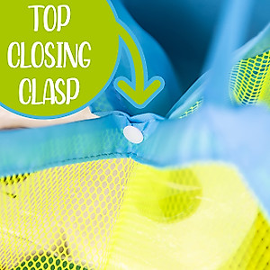 FoxPrint Mesh Beach Bags and Totes for Groceries, Shopping, Summer Pool Toys, Reinforced Carry Handles, Sand Resistant Net, Quick Snap Closure and Front Pocket, Yellow