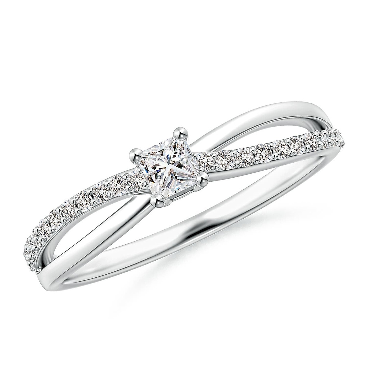 Angara Princess Cut Natural Diamond Promise Ring for Women in 925 Sterling Silver (0.19 ct, Color-I-J, Clarity-I1-I2, Ring size -6.5) - April Birthstone Jewelry fo Her