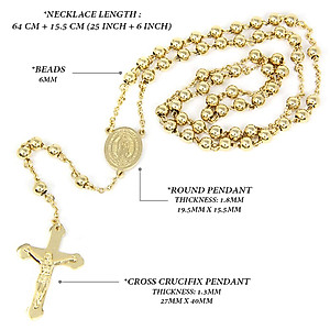 MEPLUS FASHION Stainless Steel Gold Silver Rosary Beads Cross Y Necklace Chain for Women (6mm-Gold)