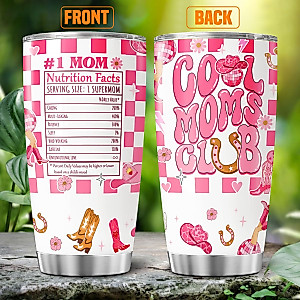 JENOIS Cool Moms Nutrition Facts, Tumbler 20 Oz With Lid And Straw, Mom Simply Checkered Simple Handle Stainless Women Water Funny Mama Day Steel Hot, Cool Moms Club Gifts