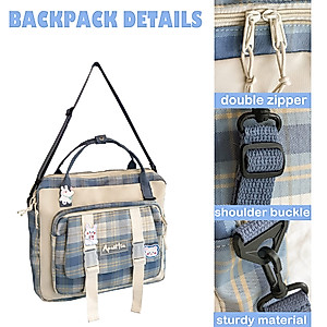 Dcepem Kawaii Backpack with Bear Pins and Plush Accessories Ita Bag Tote Back Japanese Handbag School Bag for Girls&women(blue)