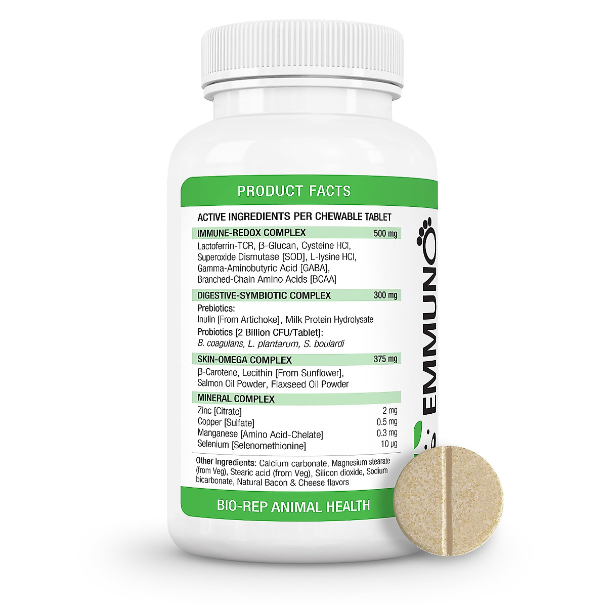 Boneo Emmuno Canine - Patented Digestive, Immune, Skin & Coat Health Supplement for Dogs - All Natural Lactoferrin, Probiotics, Prebiotics, Enzymes, Omega 3 Fish Oil and More - 90 Chewable Tablets