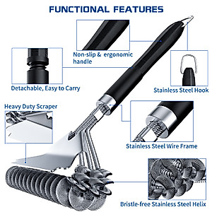 Grill Brush and Scraper Bristle Free, BBQ Accessories Grill Brush for Outdoor Grill, 17" Stainless Steel BBQ Brush for Grill Cleaning, Grill Accessories Gifts for Men, Hooks Included