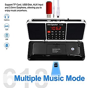LEFON Multifunction Digital FM Radio Media Speaker MP3 Music Player Support TF Card USB Drive with LED Screen Display and Setting Timing Shutdown Function (Black)
