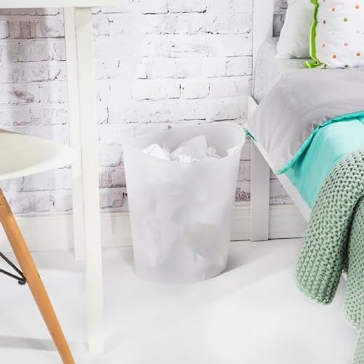 JOEY'Z 3 Gallon Modern Oval Trash Can with Curved Rim - Clear, Plastic, Bathroom, Bedroom, Dorm Room, Kitchen, Office Use