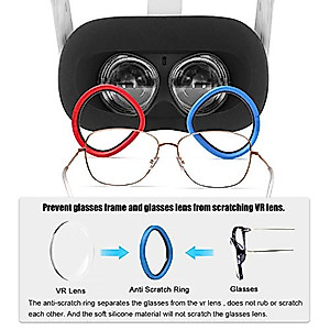 AMVR VR Silicone Face Cover & Lens Anti-Scratch Ring Protecting Myopia Glasses from Scratching VR Lens for Oculus Quest 2, Sweatproof Waterproof Anti-Dirty Replacement 3-in-1 Accessories (Blue)