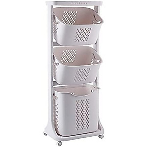 3-Layer Clothes Storage Basket, Laundry Basket, Multi-Layer Rolling Laundry Cart with Wheels, 360° Rolling Laundry Basket Bathroom, Laundry Washing Hampers Basket Shelf Cart for Bathroom/Bedroom