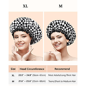 mikimini Large Shower Cap for Women Long Hair, Elegant Chessboard Design,Double-layer Waterproof, Reusable, Washable, No Odor, X-Large