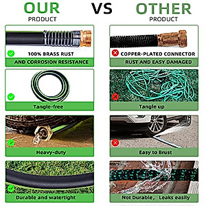 Hybrid Garden Hose 100 ft x 5/8 in Heavy Duty Water Hoses –All New 2023 Upgraded Flexible&Lightweight Car Washing Pipe – Burst 600 psi,Kink-free Rubber Hose for Backyard, 3/4'' Solid Brass Fittings
