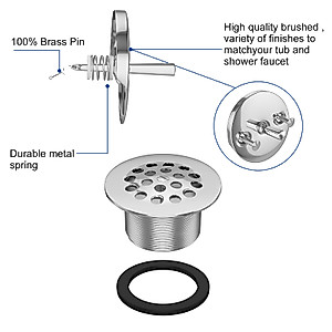 Trip Lever Tub Trim Kit Set With Two Hole Trip Lever Overflow Face Plate, Grid Tub Drain Kit, Bathtub Drain Assembly Stopper Kit, Overflow and Matching Screws(Chrome Plated)