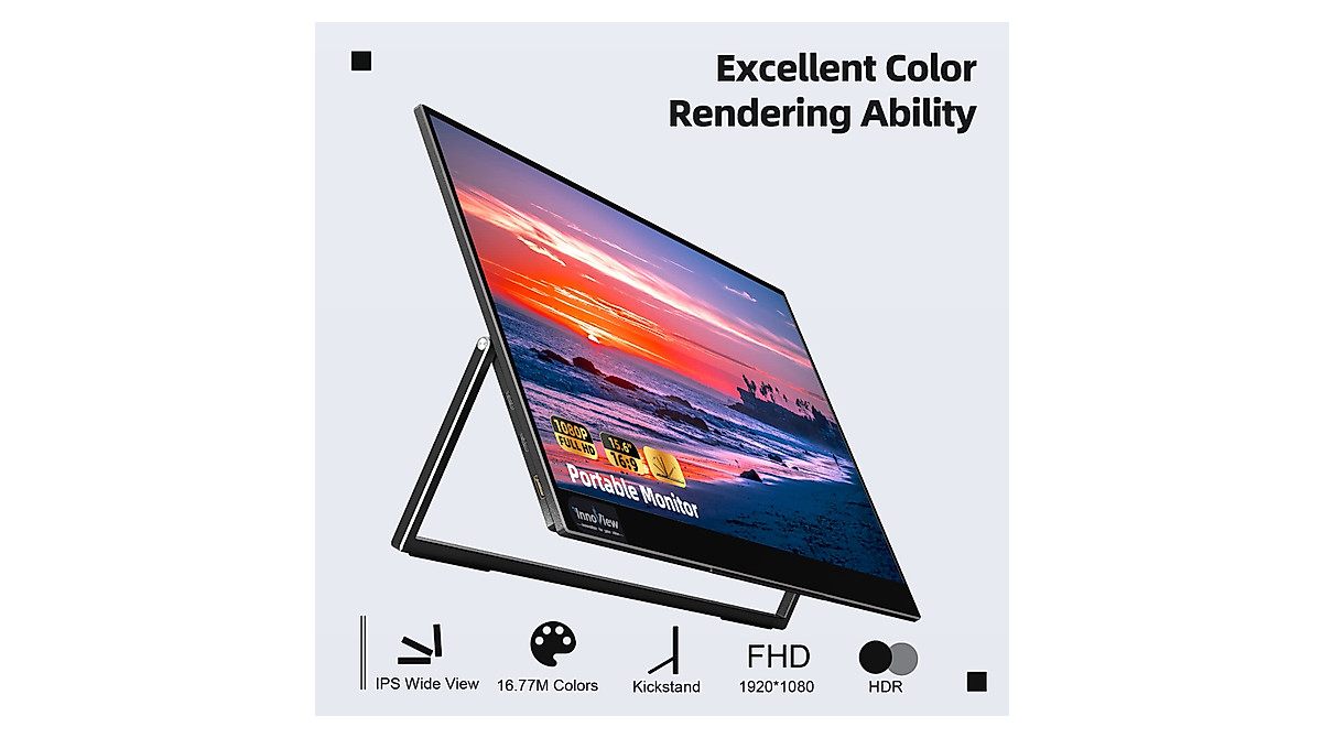 InnoView 15.6 Inch Portable Monitor for Laptop - FHD IPS Screen with Stand